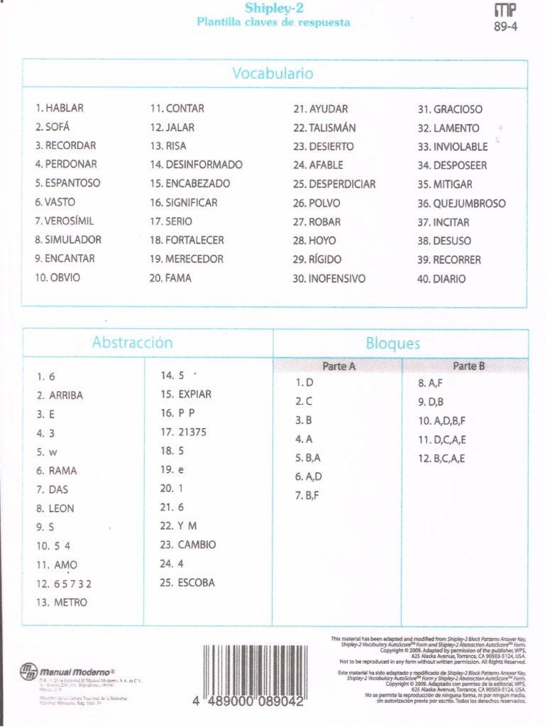 Shipley-2 Hoja Respuestas PDF | PDF
