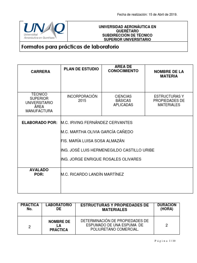 Práctica2 EPM Final | PDF | Poliuretano | Materiales