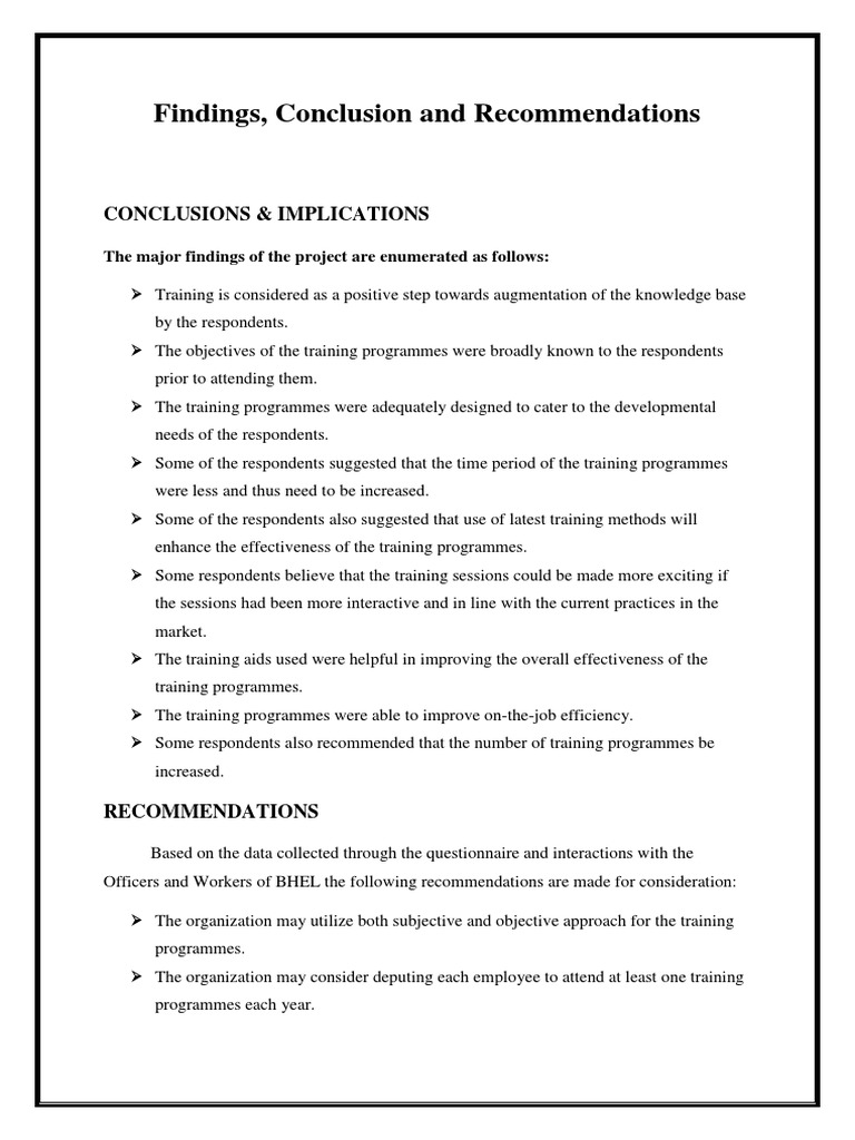 Findings, Conclusion and Recommendations | PDF | Business | Cognition