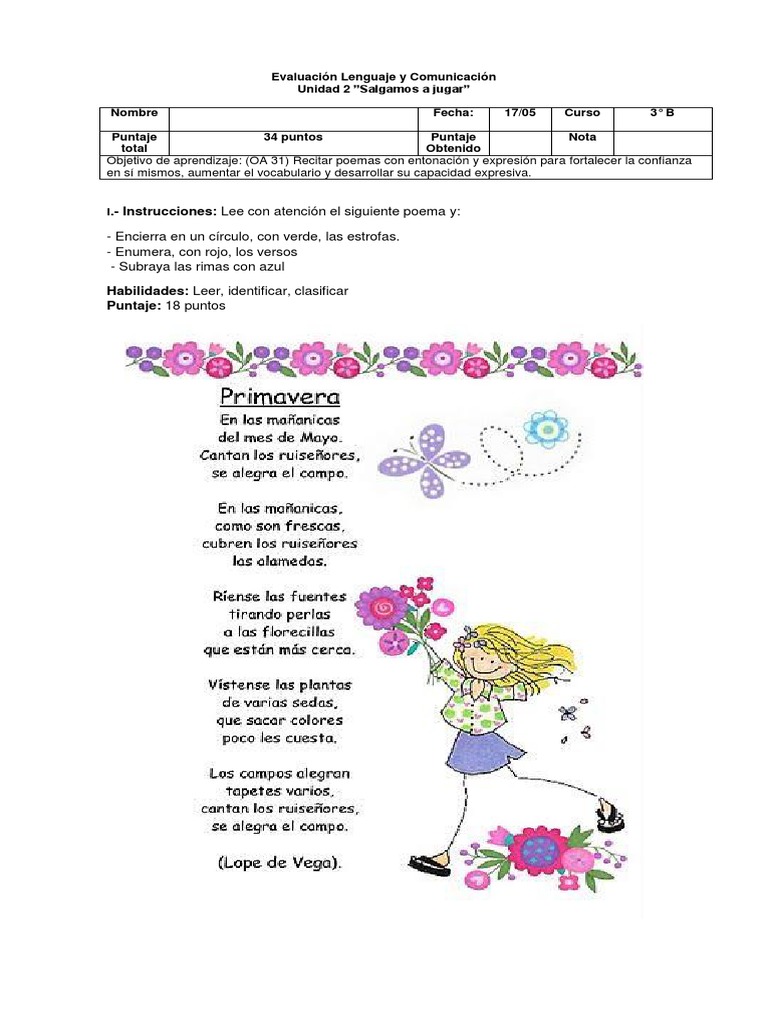 Evaluacion El Poema 3° Basico | PDF
