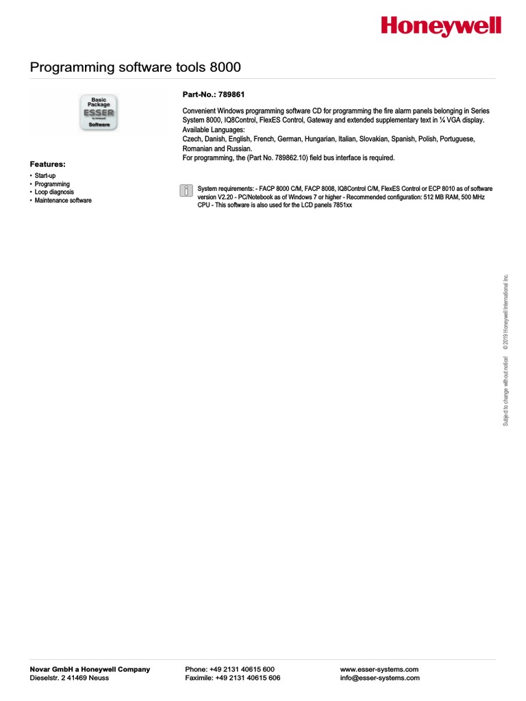 Programming Software Tools 8000: Part-No.: 789861 | PDF