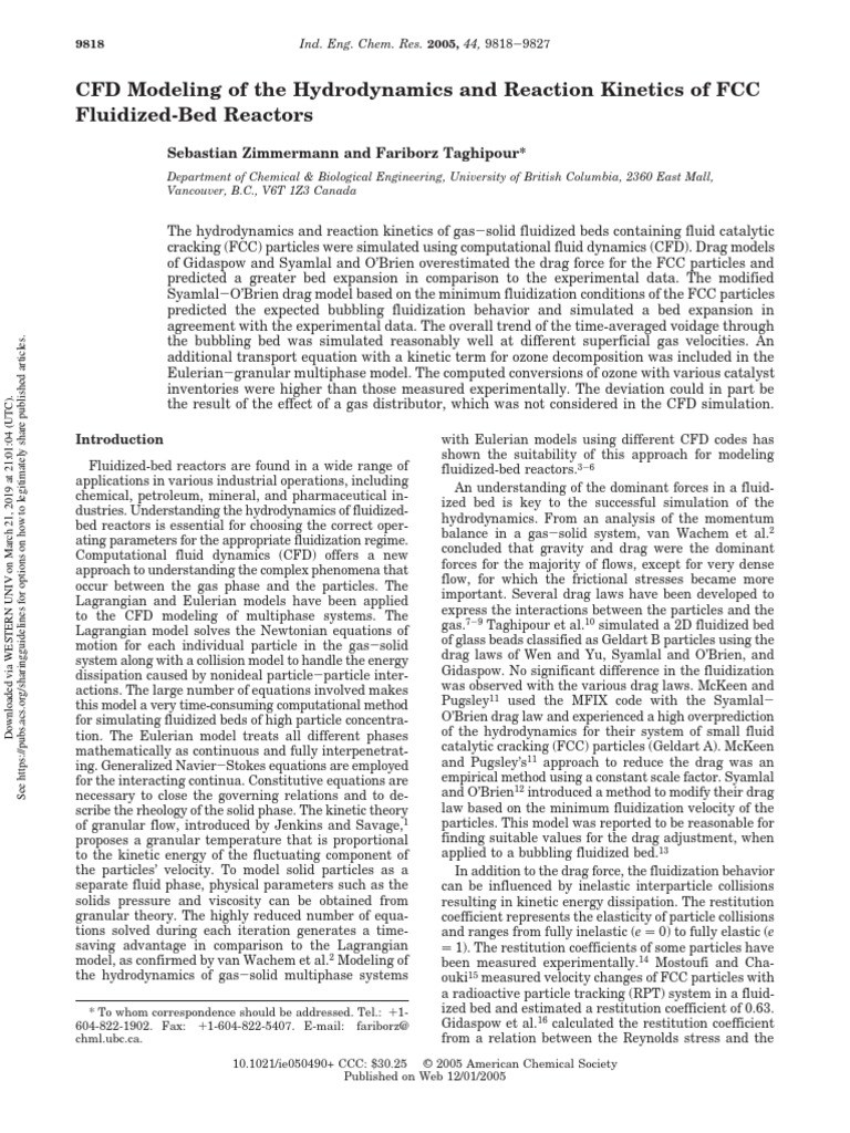 CFD Modeling of The Hydrodynamics and Reaction Kinetics of Fkuidized ...