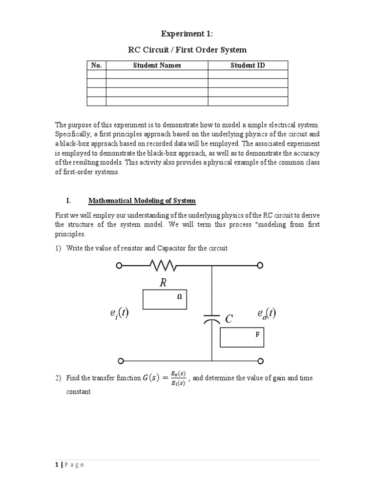 Experiments - RC Circuit Sheet PDF | PDF | Control Theory | Electronic ...