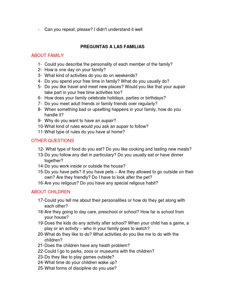 Preguntas para Host Family | PDF | Wellness