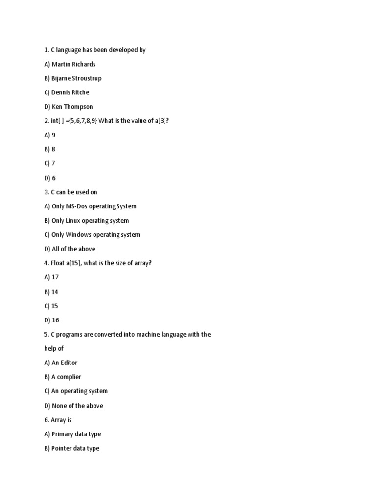C Language Quiz Pdf C Programming Language Pointer Computer Programming