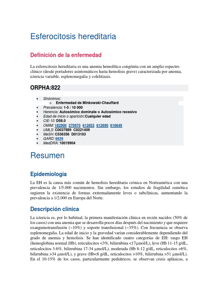 Esferocitosis Hereditaria | PDF | Especialidades Medicas | Medicina CLINICA