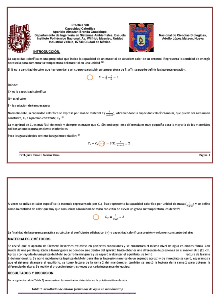 Practica 8 Termo¡ | PDF | Capacidad calorífica | Temperatura