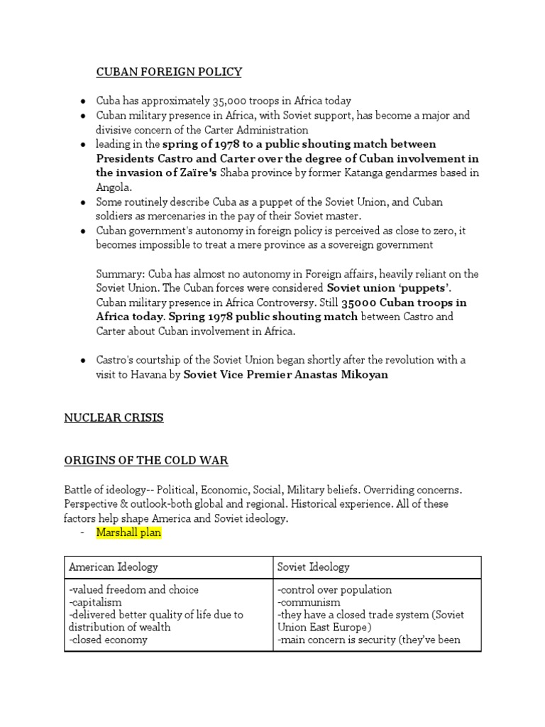 Ib History Notes - Castro's Foreign Policy - The Cold War | PDF ...