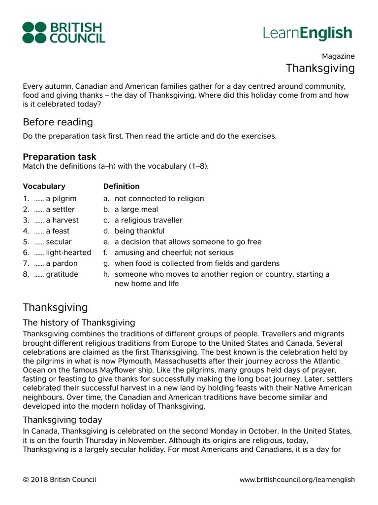 LearnEnglish Magazine Thanksgiving 0 | PDF | Thanksgiving | Festival