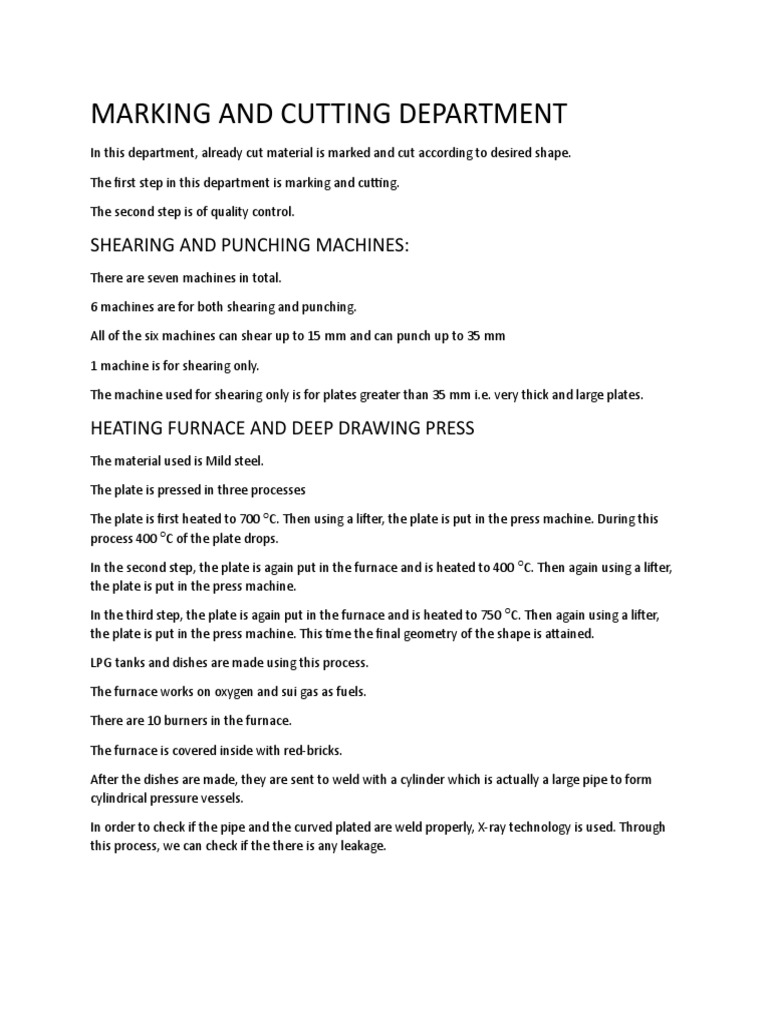 Marking and Cutting Department: Shearing and Punching Machines | PDF ...