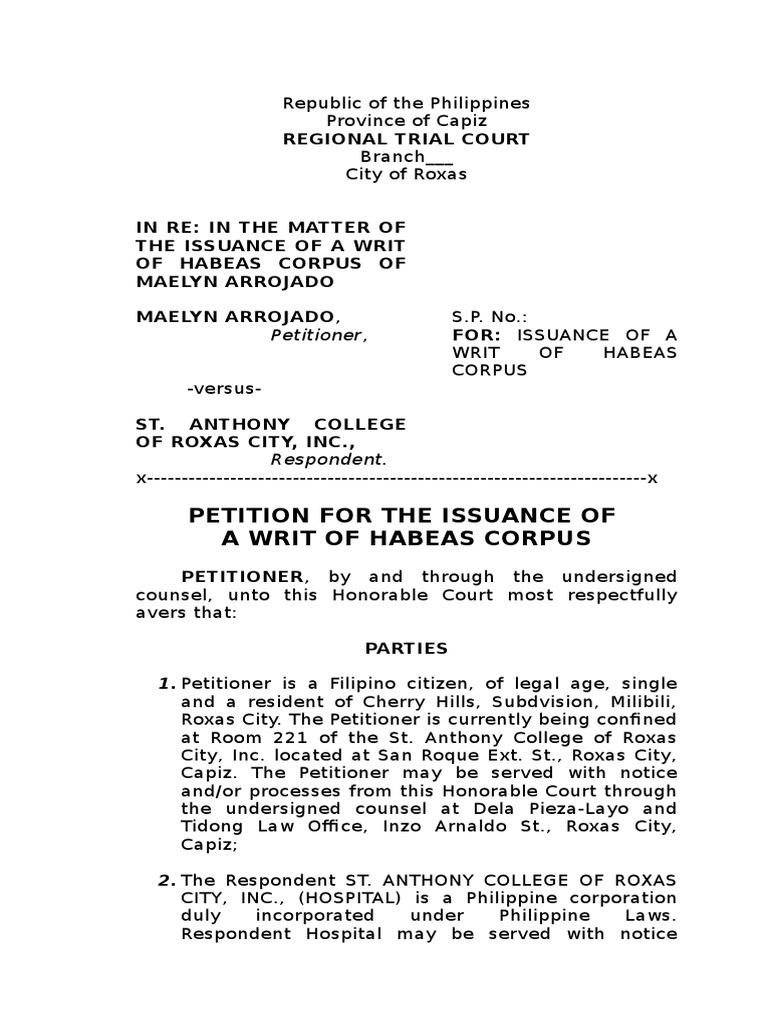 Petition For Habeas Corpus | PDF | Habeas Corpus | Judiciaries