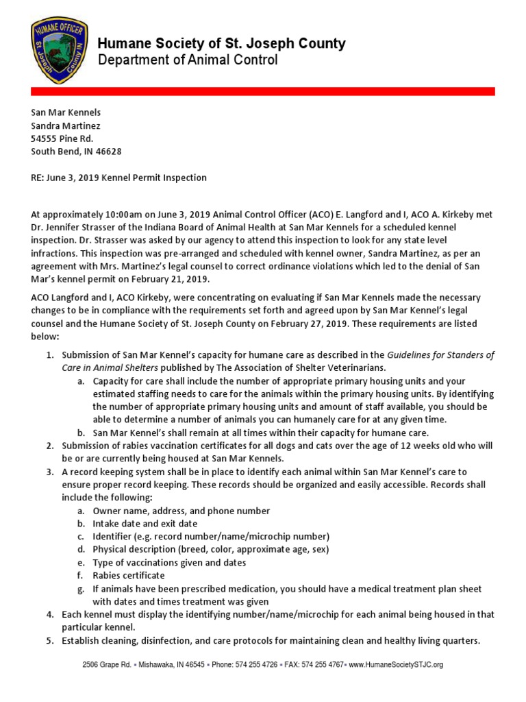 Kennel Compliance Inspection Report | PDF | Veterinary Physician ...