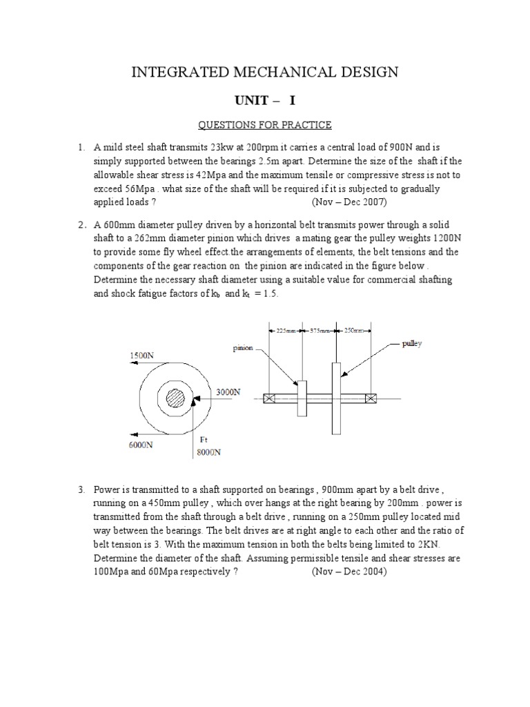 Mechanical Shaft Design Practice Questions | PDF | Belt (Mechanical ...