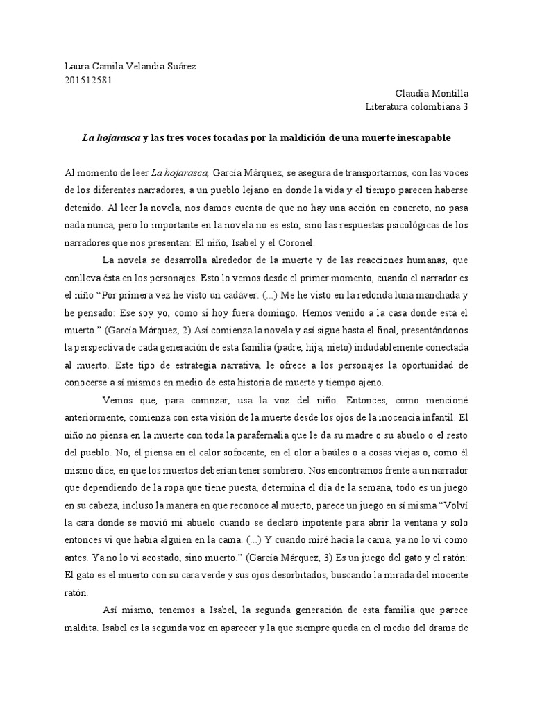 La Hojarasca | PDF | Gabriel García Márquez | Narración