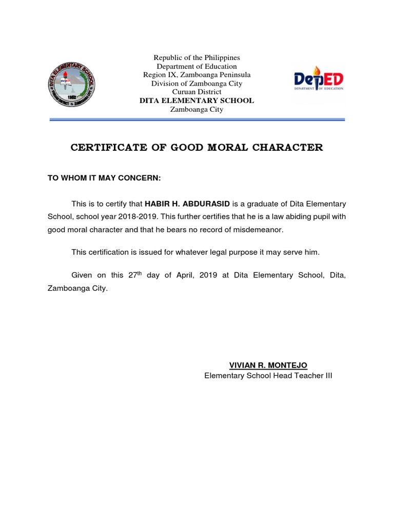 Good Moral Certificate | PDF | Applied Ethics | Philippines