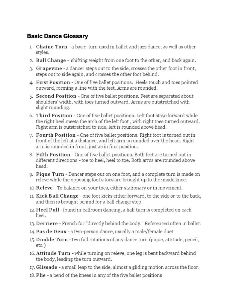 Basic Dance Glossary | Download Free PDF | Concert Dance | Ballet