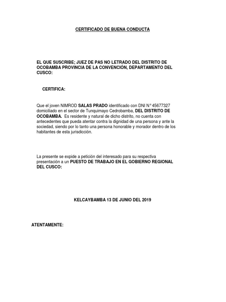 Certificado de Buena Conducta | PDF