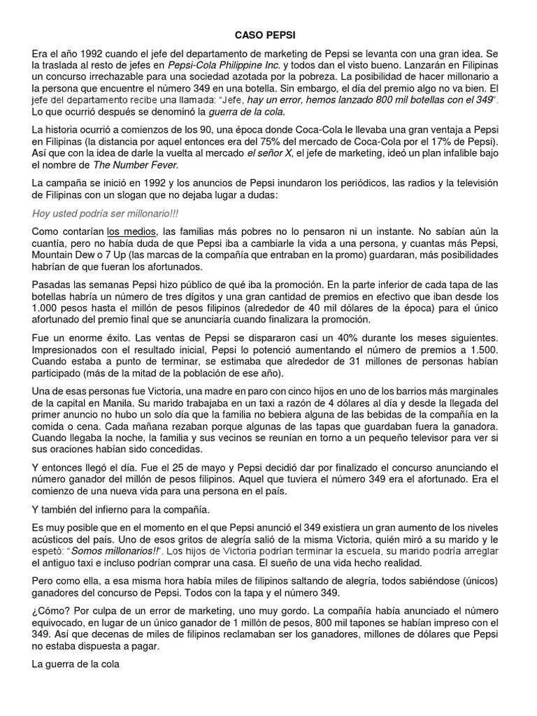 Error Pepsi 349: Crisis en Filipinas | PDF | Pepsi | Bebidas