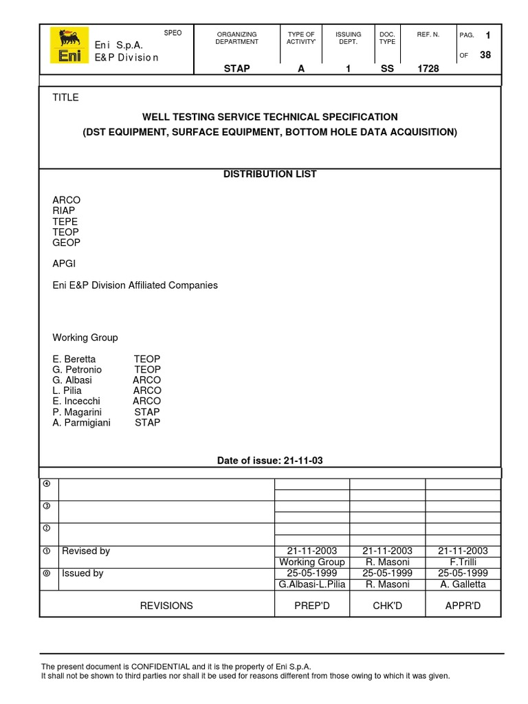 ENI - Well Testing Service Technical Specification | PDF | Valve ...