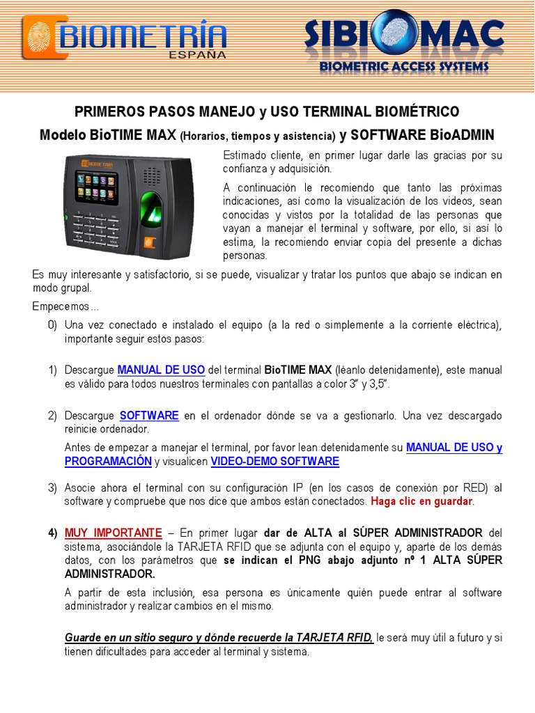 BioTIME MAX y Software BioADMIN - Manejo y Uso-1 | PDF | Terminal de ...