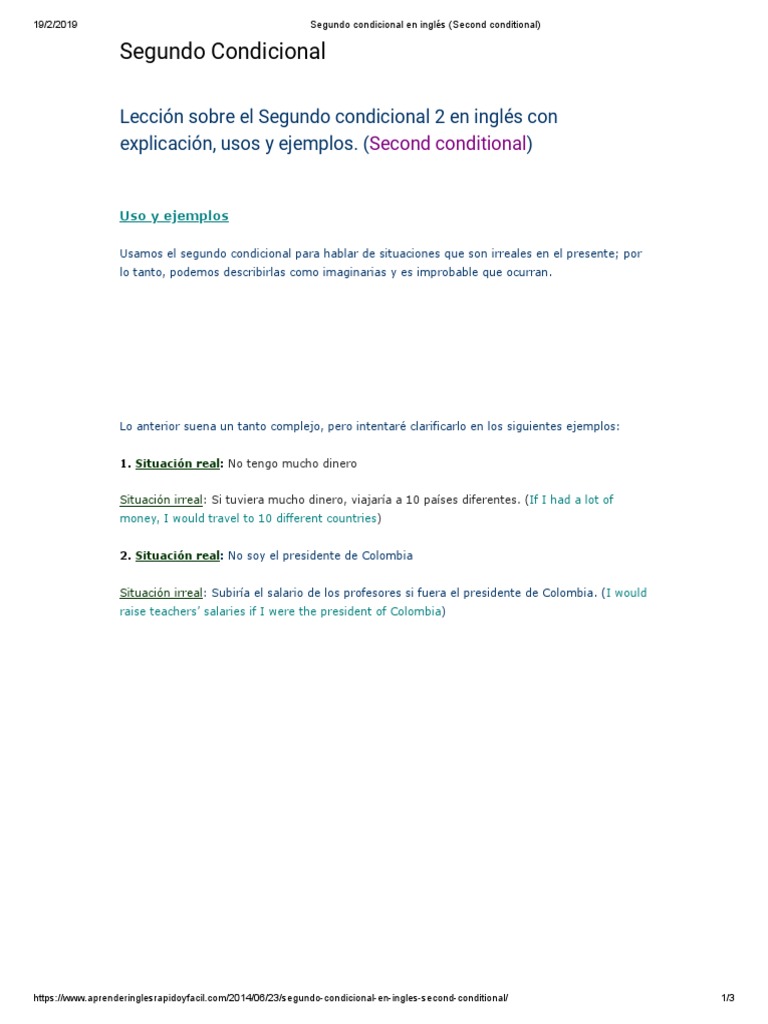 Segundo Condicional en Inglés (Second Conditional) | PDF
