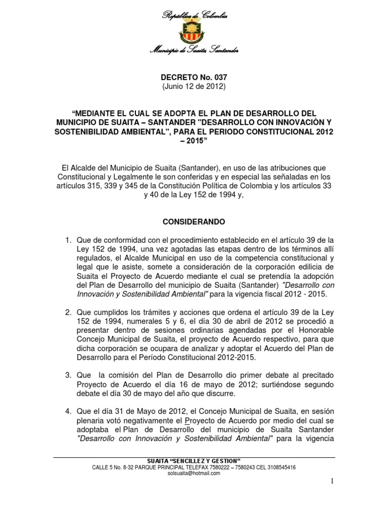 Suaita-Pd - 2012 - 2015 | PDF | Colombia | Alcalde