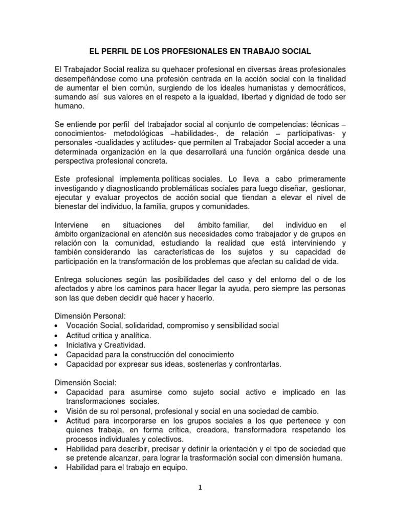 Perfil de Los Profesionales de Trabajo Social | PDF | Trabajo Social ...