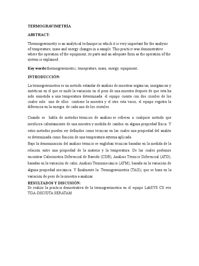 Análisis térmico de muestras mediante termogravimetría | PDF ...