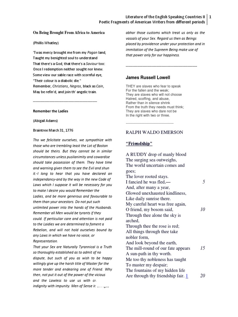 Poetic Fragments From American Literature | PDF