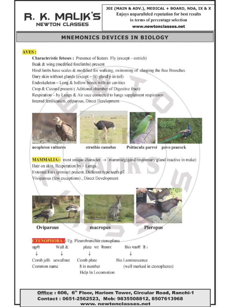Biology Mnemonics (Neet - Aiims - Jipmer) | PDF