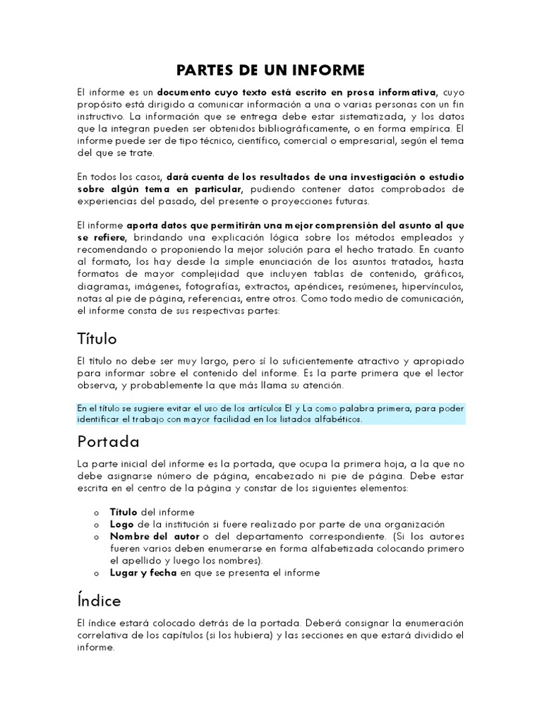 Partes de Un Informe Contabilidad | PDF | Información | Hipótesis