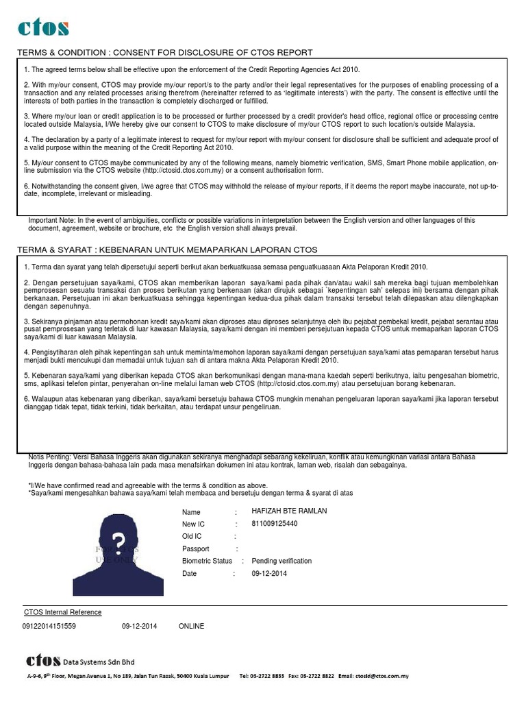 Terms & Condition: Consent For Disclosure of Ctos Report | PDF ...