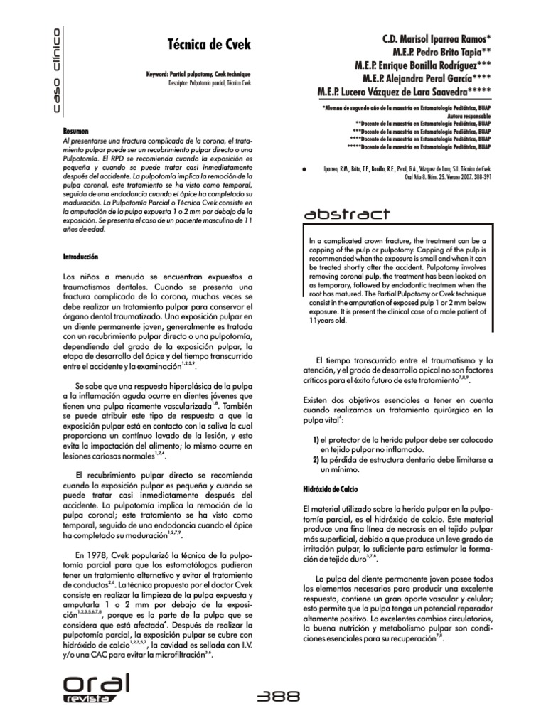 Técnica Cvek en Fracturas Dentales | PDF | Lesión | Medicina