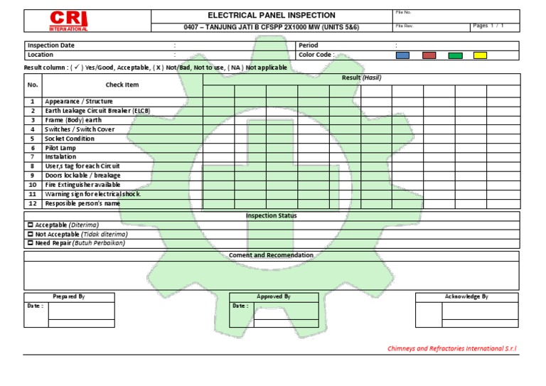Electrical Panel Inspection: Inspection Date: Period: Location: Color ...