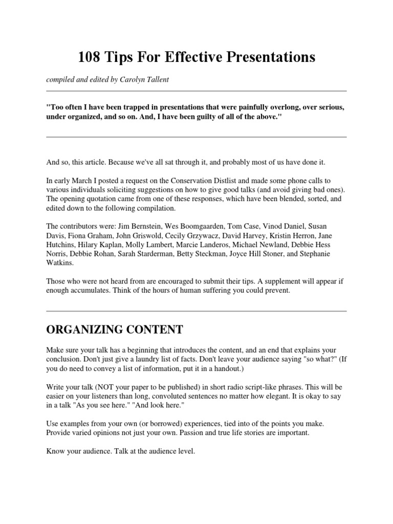 108 Tips For Effective Presentations | PDF | Typefaces | Color