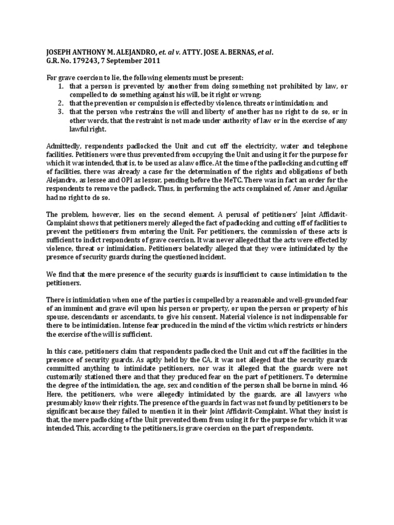 Joseph Anthony M. Alejandro, Et. Al V. Atty. Jose A. Bernas, Et Al. G.R ...