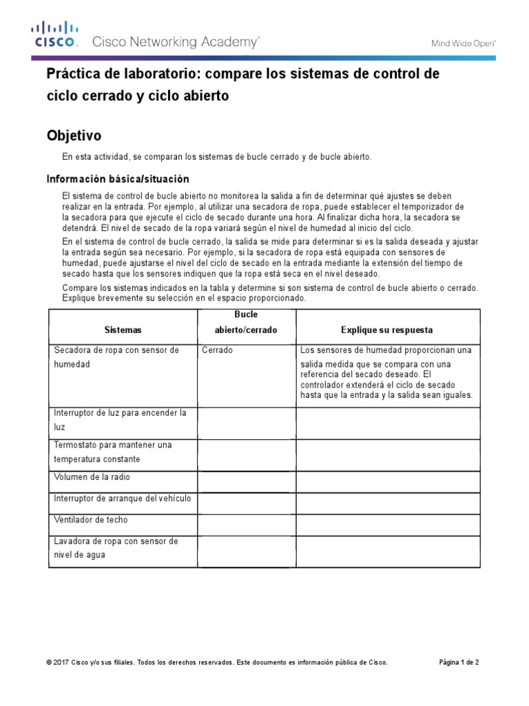 1.1.3.10 Lab - Compare Closed-Loop and Open-Loop Control Systems | PDF | Sistema de control ...
