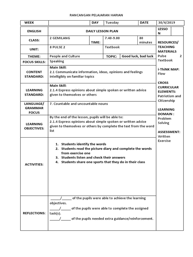 Form 2 | PDF | Lesson Plan | Curriculum