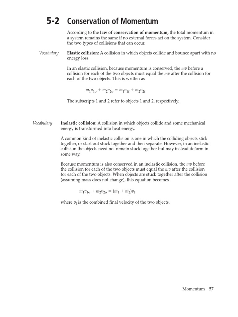 Worksheet Conservation Of Momentum Momentum And Collisions. Physics