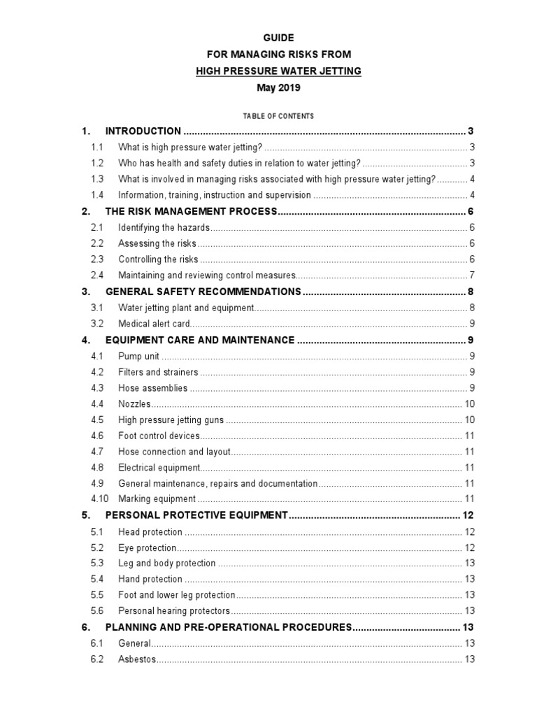 Safety Guidlines High Pressure Water Jetting | PDF | Personal ...