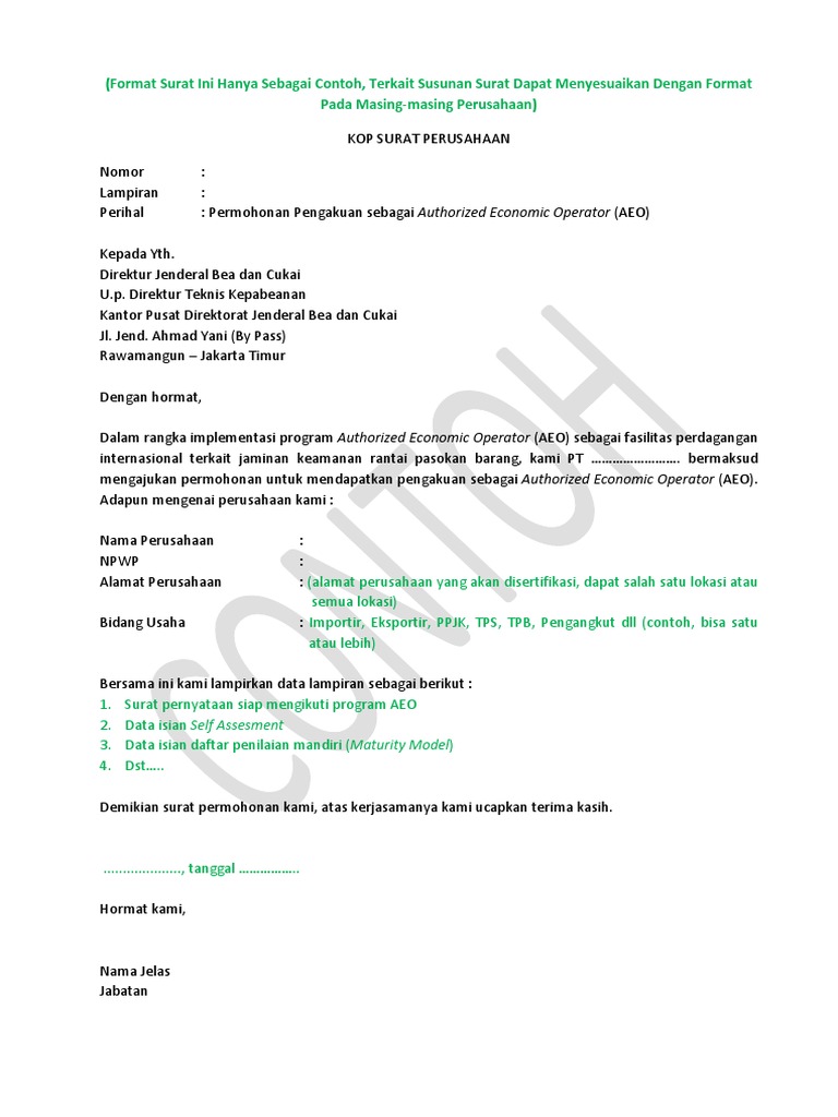 Contoh Permohonan Aeo | PDF