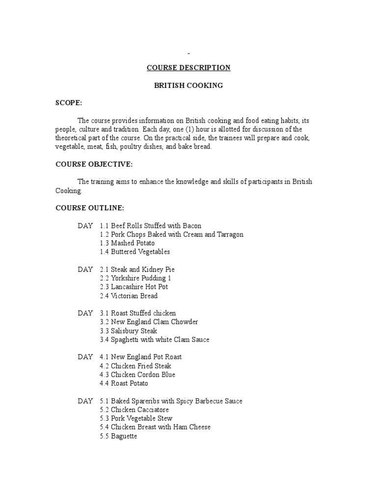 Course Description British Cooking Scope | Download Free PDF | Beef ...