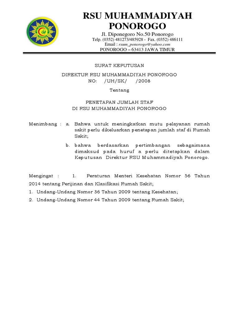 Regulasi Tentang Penetapan Jumlah Staff RSUMP | PDF | Kesehatan Holistik | Sains & Matematika