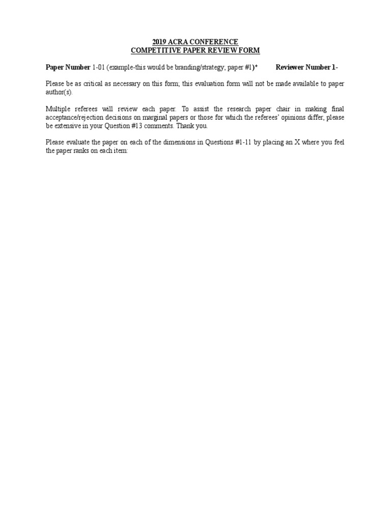 Acra 2019 Review Form | PDF