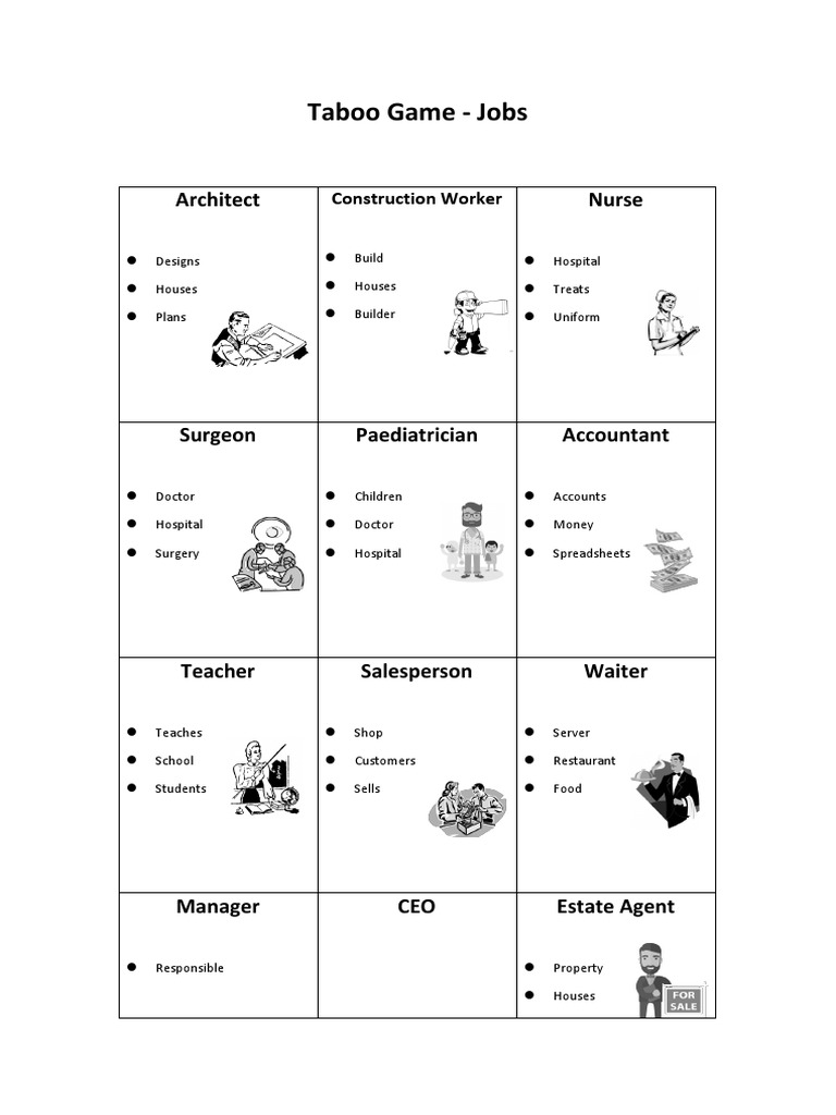 Taboo Game: Job Roles & Keywords | PDF