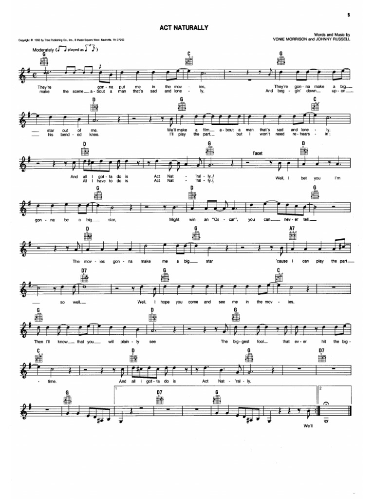 Act Naturally - Beatles Lead Sheet PDF | PDF