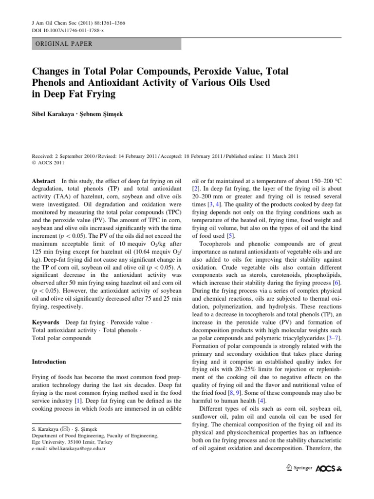 Changes in Total Polar Compounds Peroxide | PDF | Cooking Oil ...