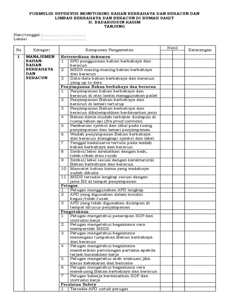 Formulir Supervisi Monitoring b3 | PDF