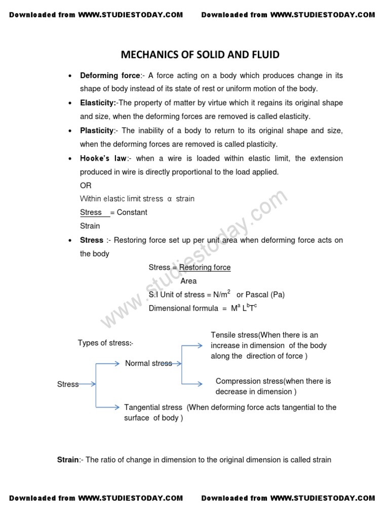 CBSE Class 11 Physics Notes For Properties of Bulk Matter | PDF ...