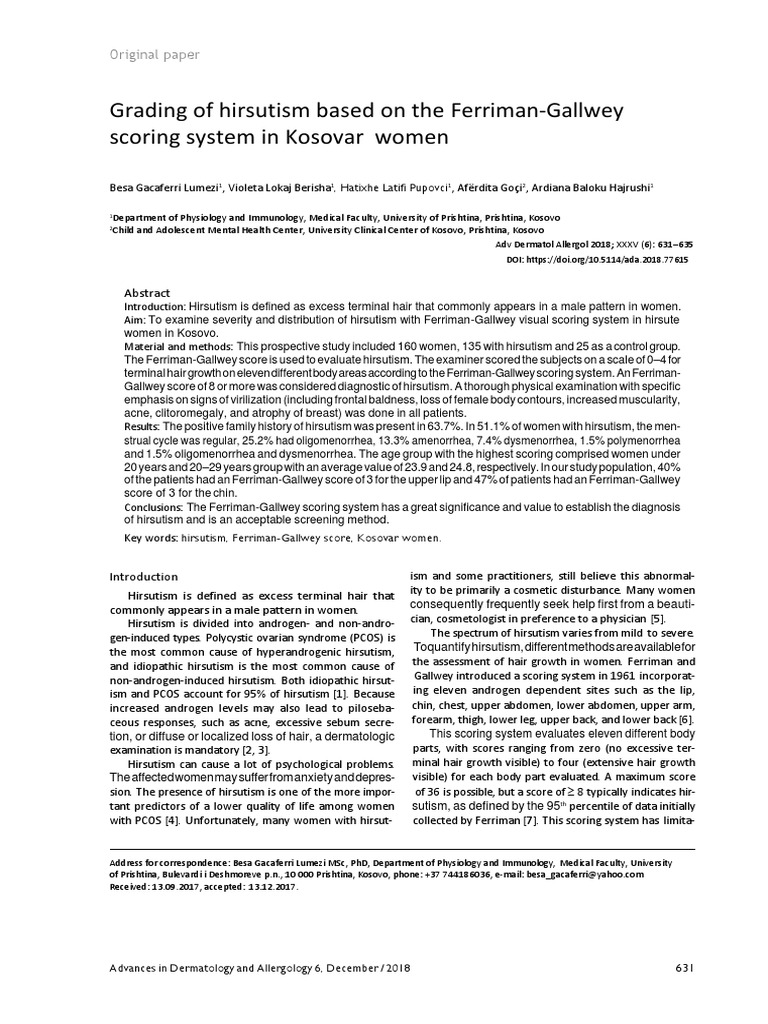 Grading of Hirsutism Based On The Ferriman-Gallwey Scoring System in ...